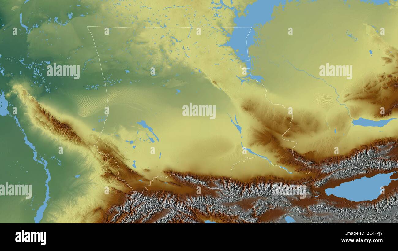 Zhambyl, region of Kazakhstan. Colored relief with lakes and rivers ...