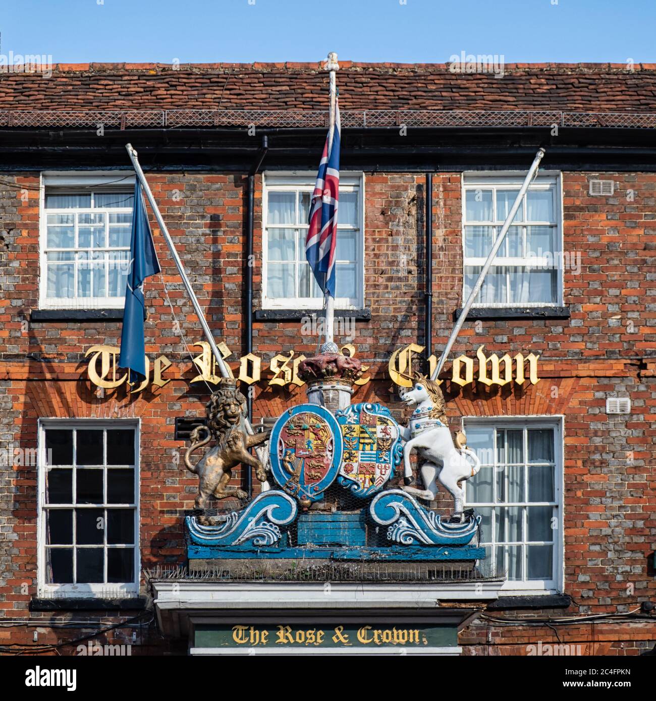 TONBRIDGE, KENT, UK - SEPTEMBER 13, 2019: The ornate Coat of Arms on ...