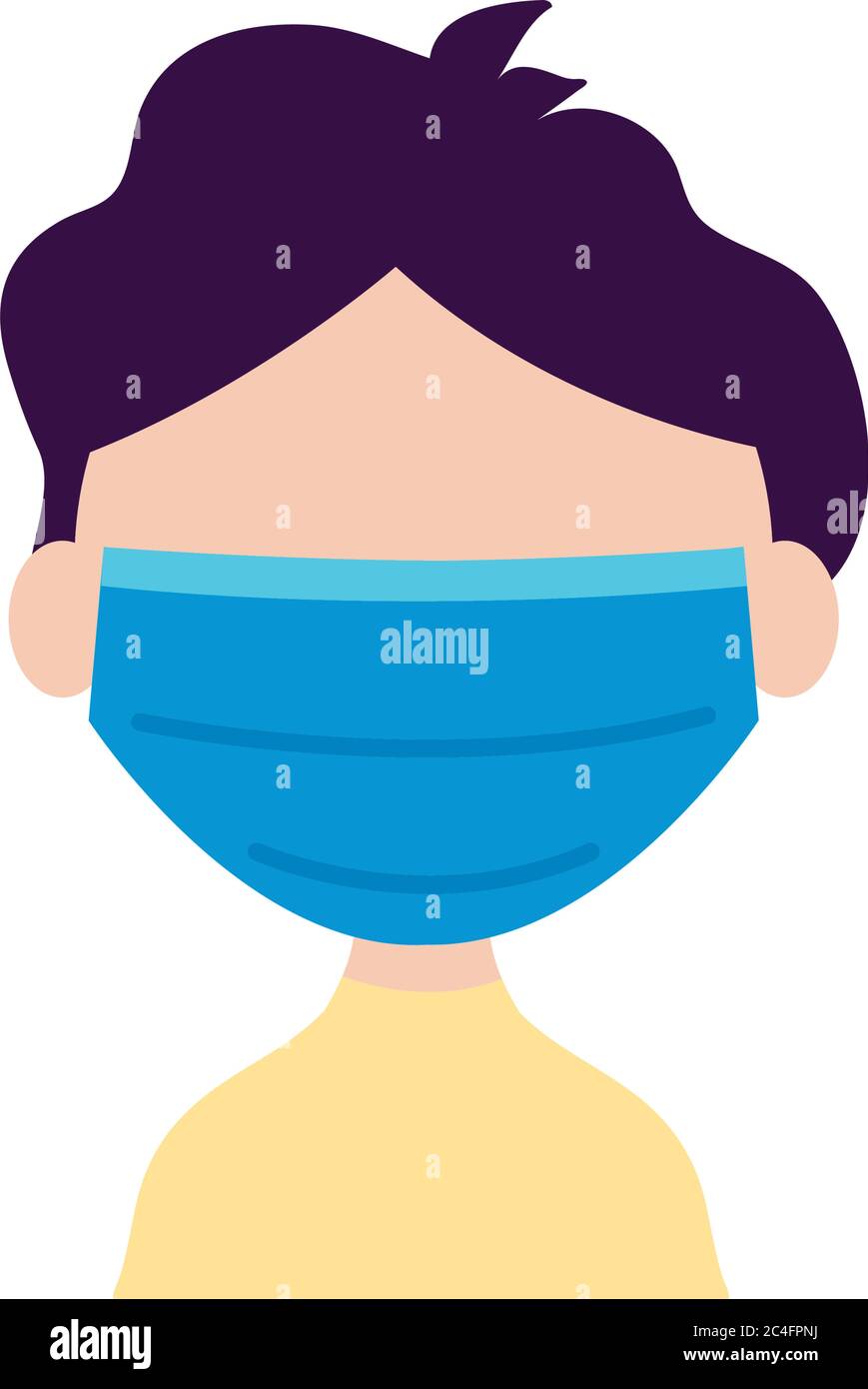 boy wearing medical mask icon over white background, flat style, vector ...