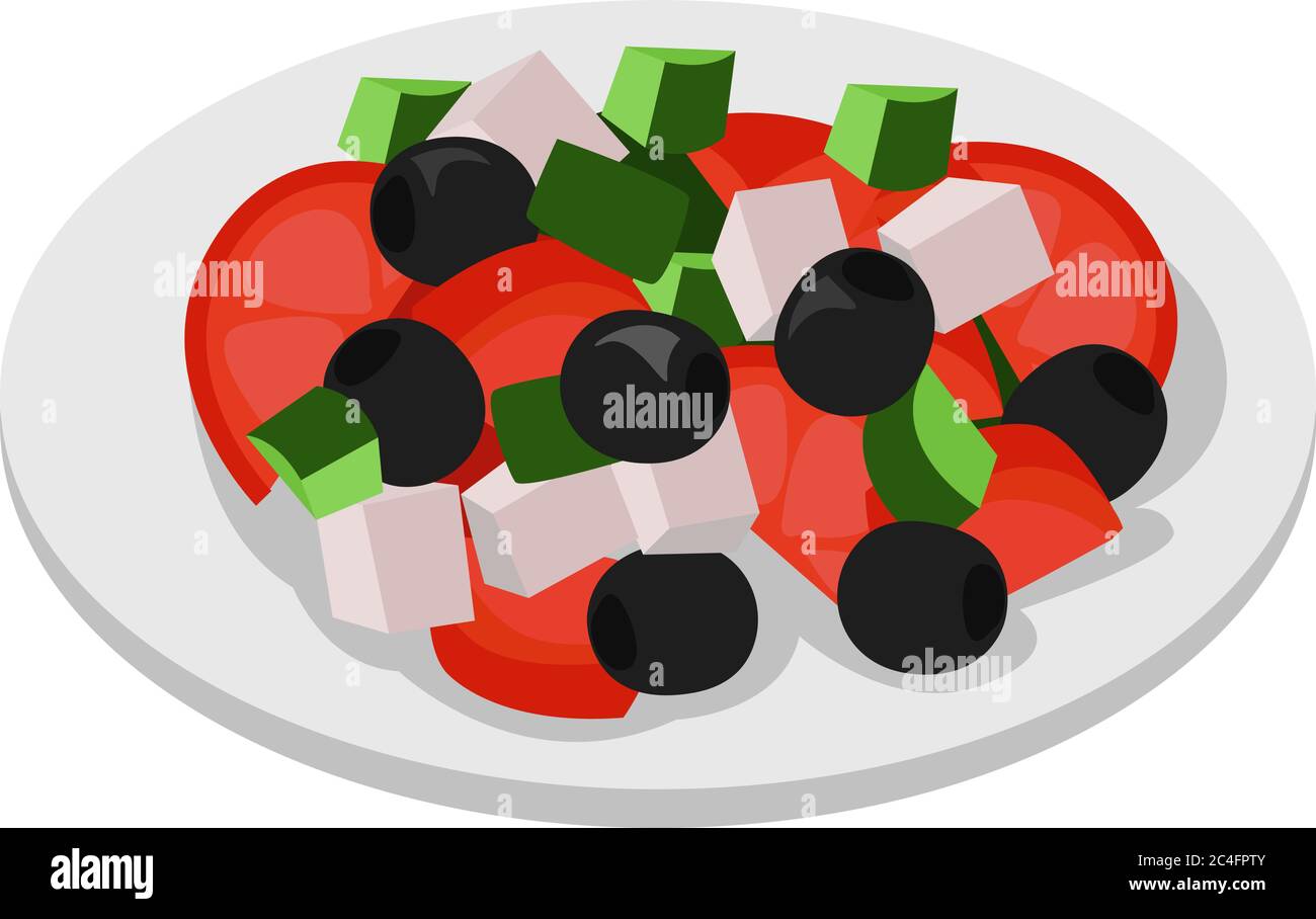 Greek salad, illustration, vector on white background Stock Vector ...