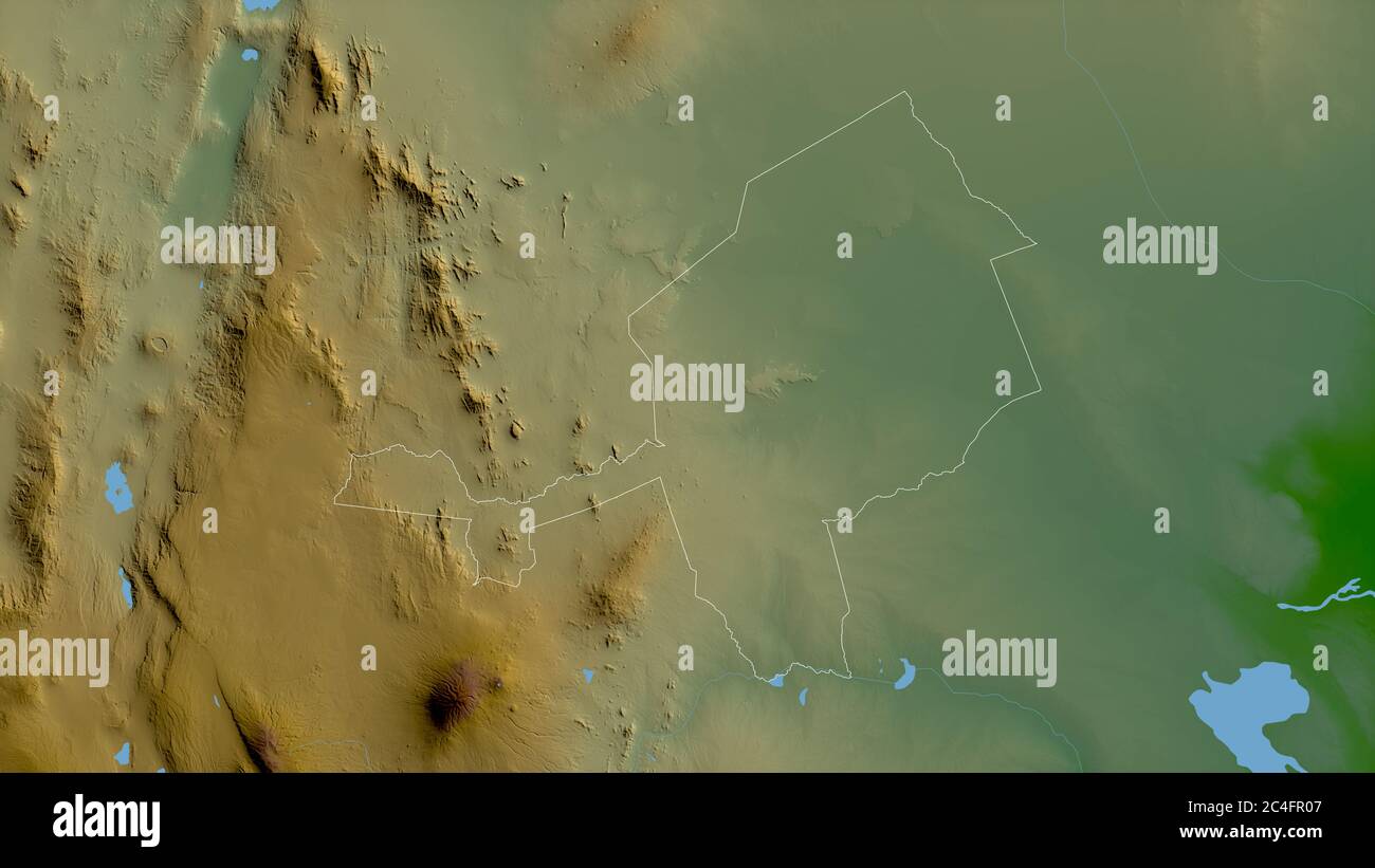 Isiolo, county of Kenya. Colored shader data with lakes and rivers ...