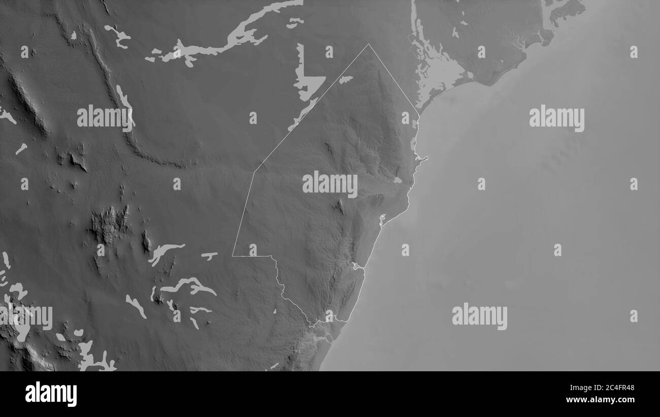 Kilifi, county of Kenya. Grayscaled map with lakes and rivers. Shape ...
