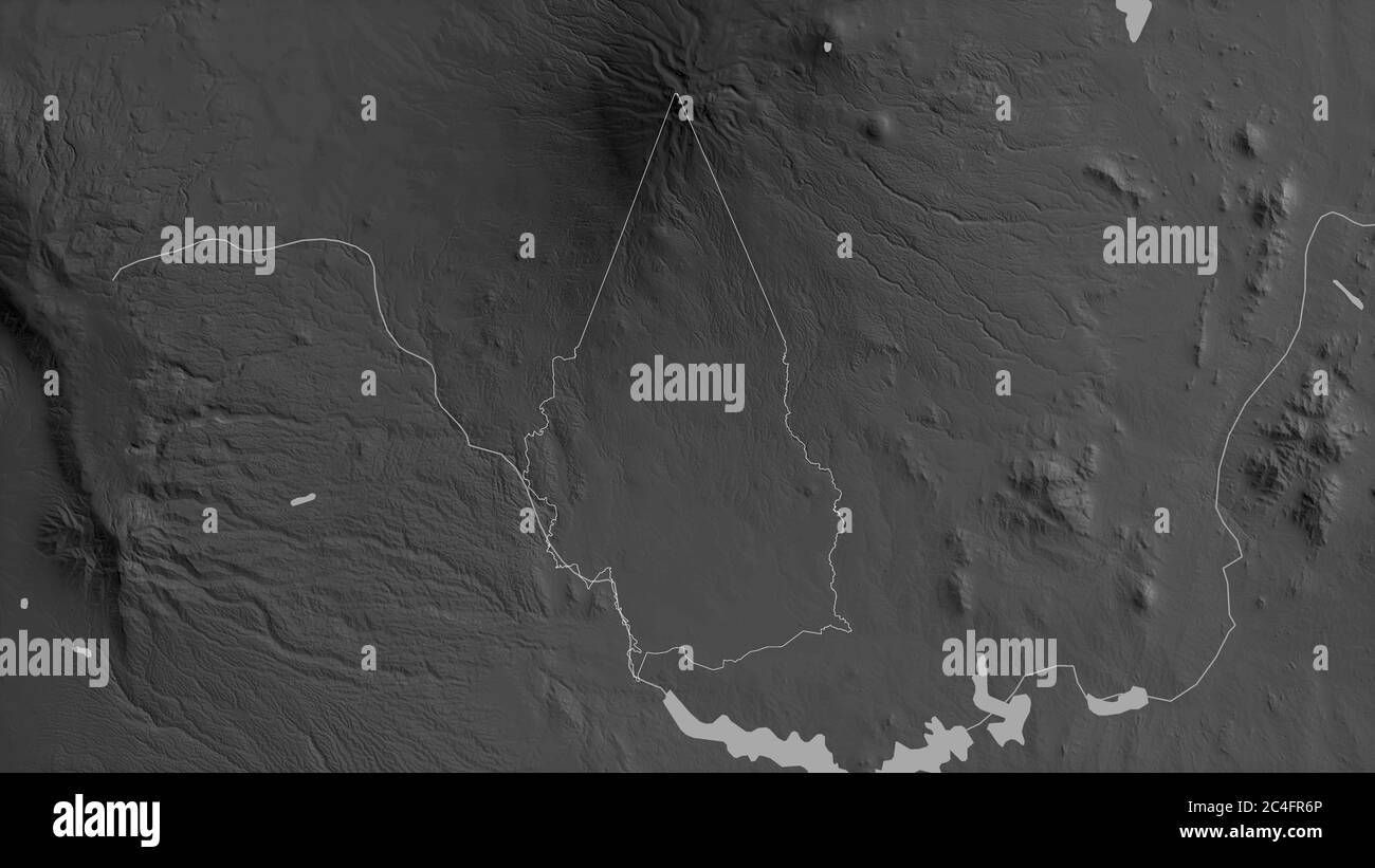Kirinyaga, county of Kenya. Grayscaled map with lakes and rivers. Shape ...