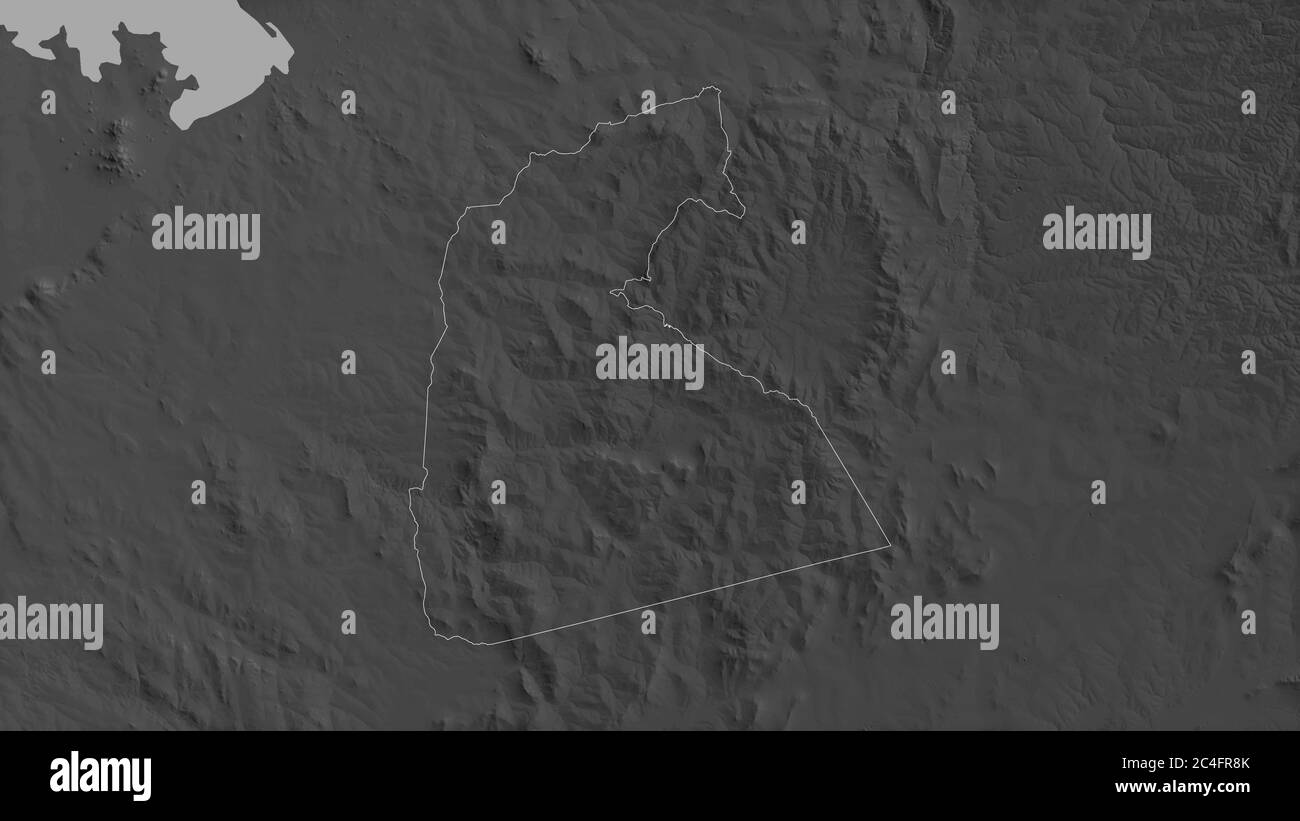 Kisii, county of Kenya. Grayscaled map with lakes and rivers. Shape ...