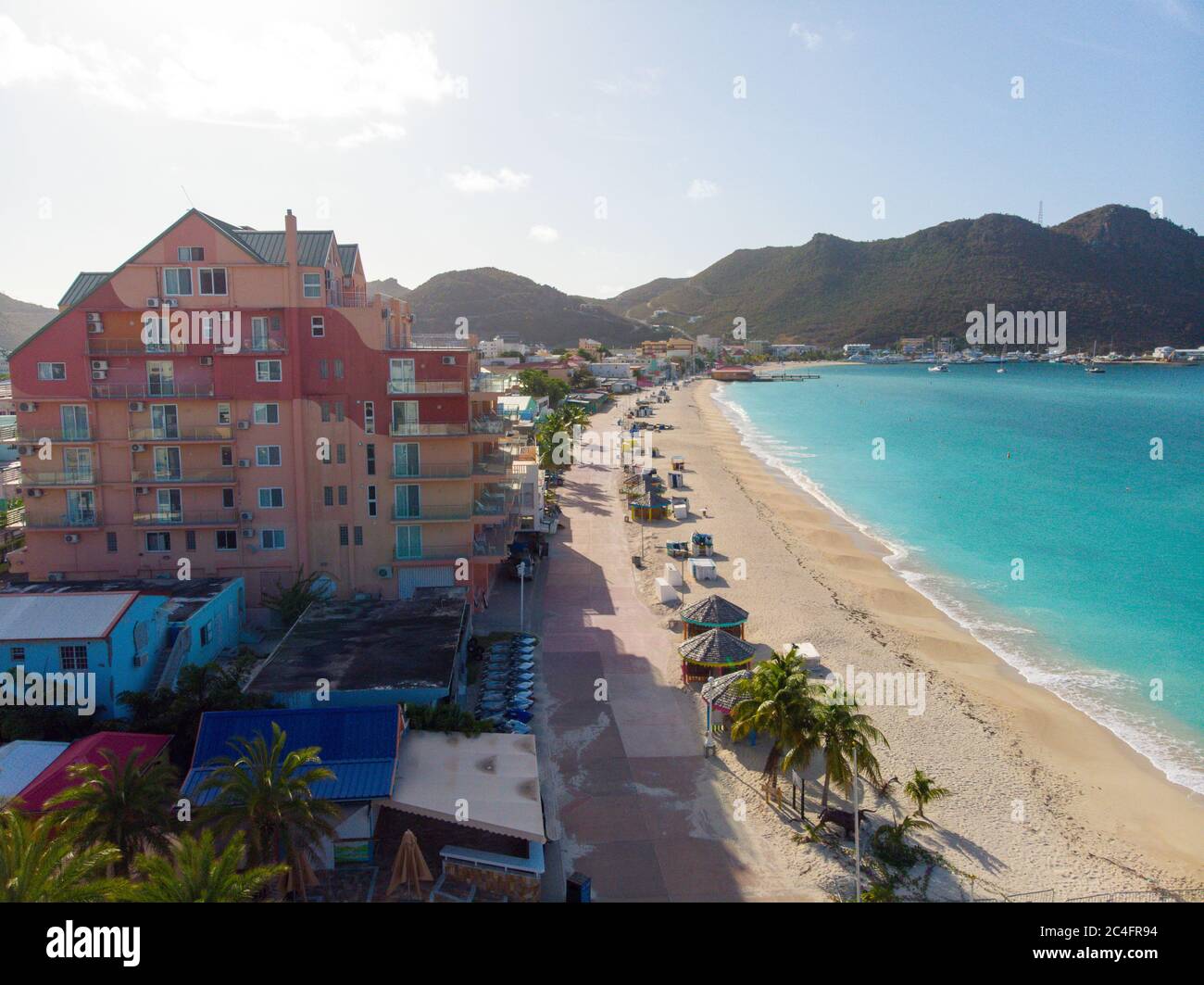 Close up Aerial view of philipsburg in the caribbean island of st ...
