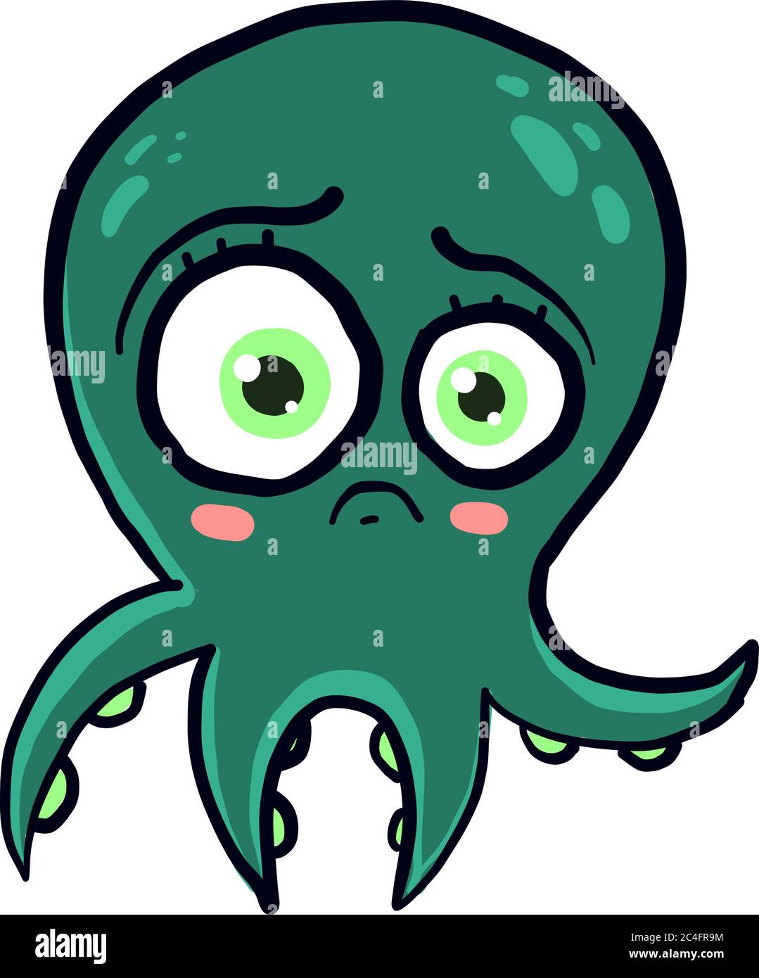 Green sad octopus, illustration, vector on white background Stock ...