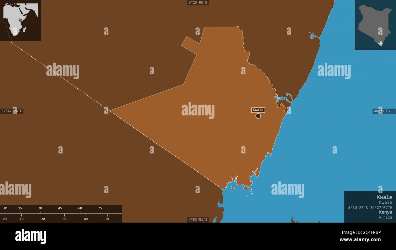 Kwale, county of Kenya. Patterned solids with lakes and rivers. Shape ...
