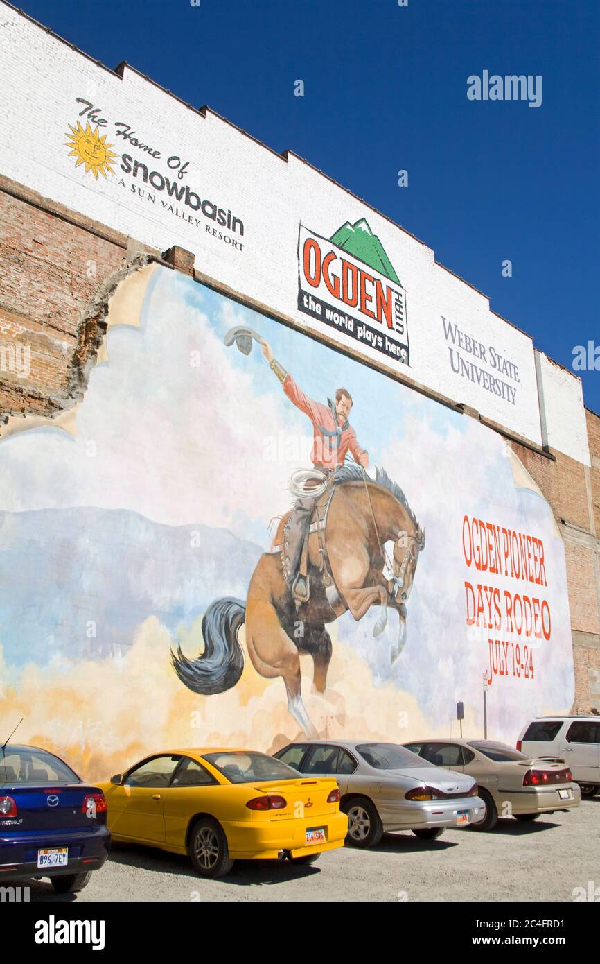 Pioneer Days Rodeo mural in Ogden, Utah, USA, North America Stock Photo ...