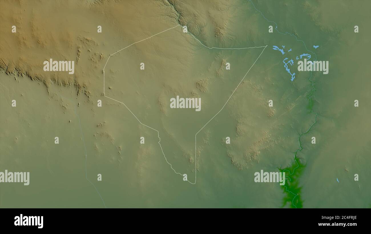 Mandera, county of Kenya. Colored shader data with lakes and rivers ...