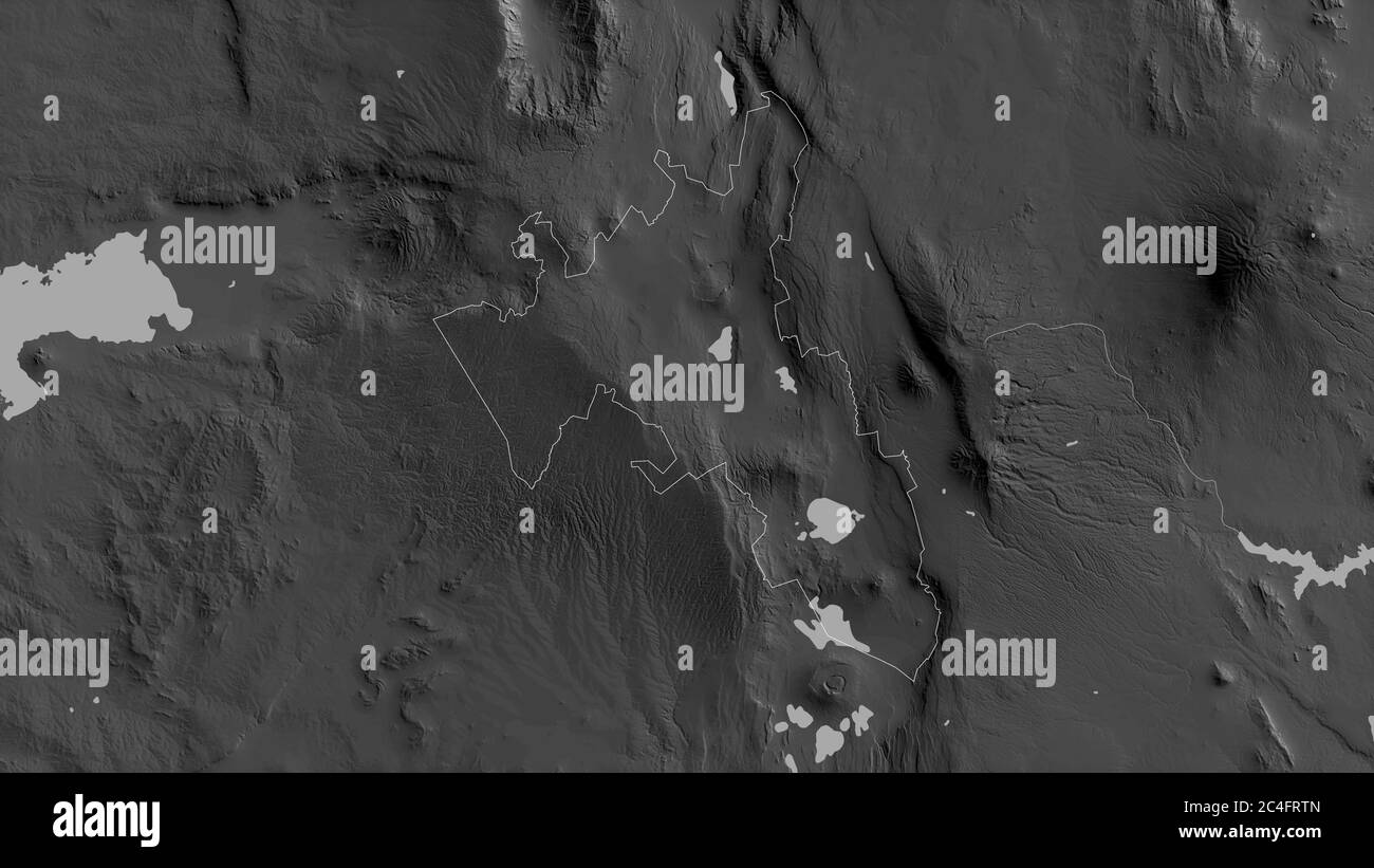 Nakuru, county of Kenya. Grayscaled map with lakes and rivers. Shape ...