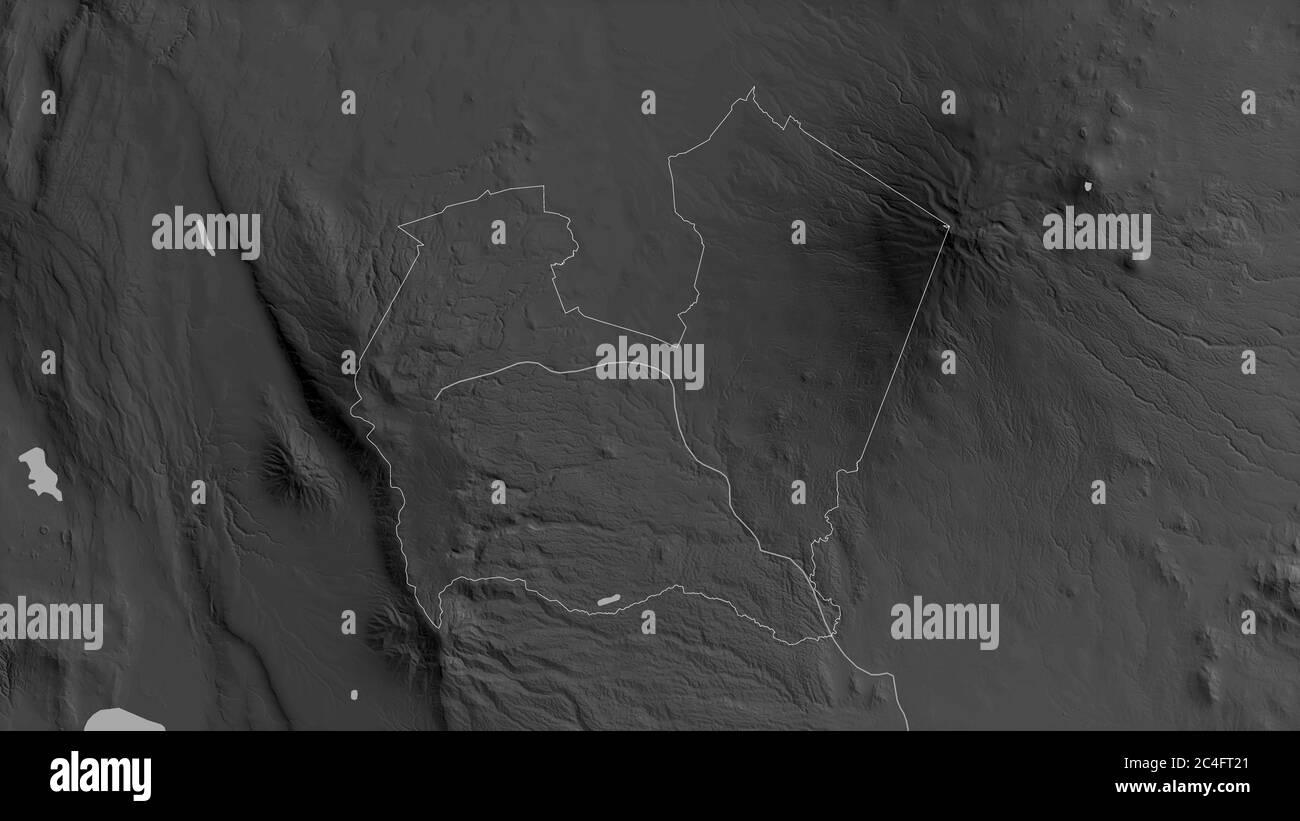 Nyeri, county of Kenya. Grayscaled map with lakes and rivers. Shape ...