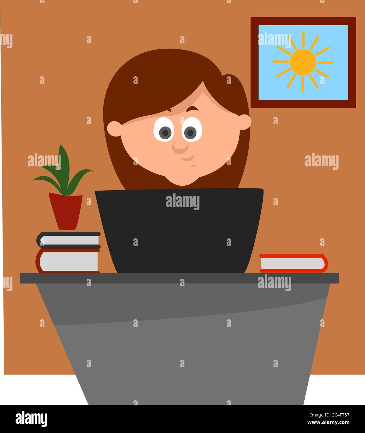 Girl taking lesson, illustration, vector on white background Stock ...