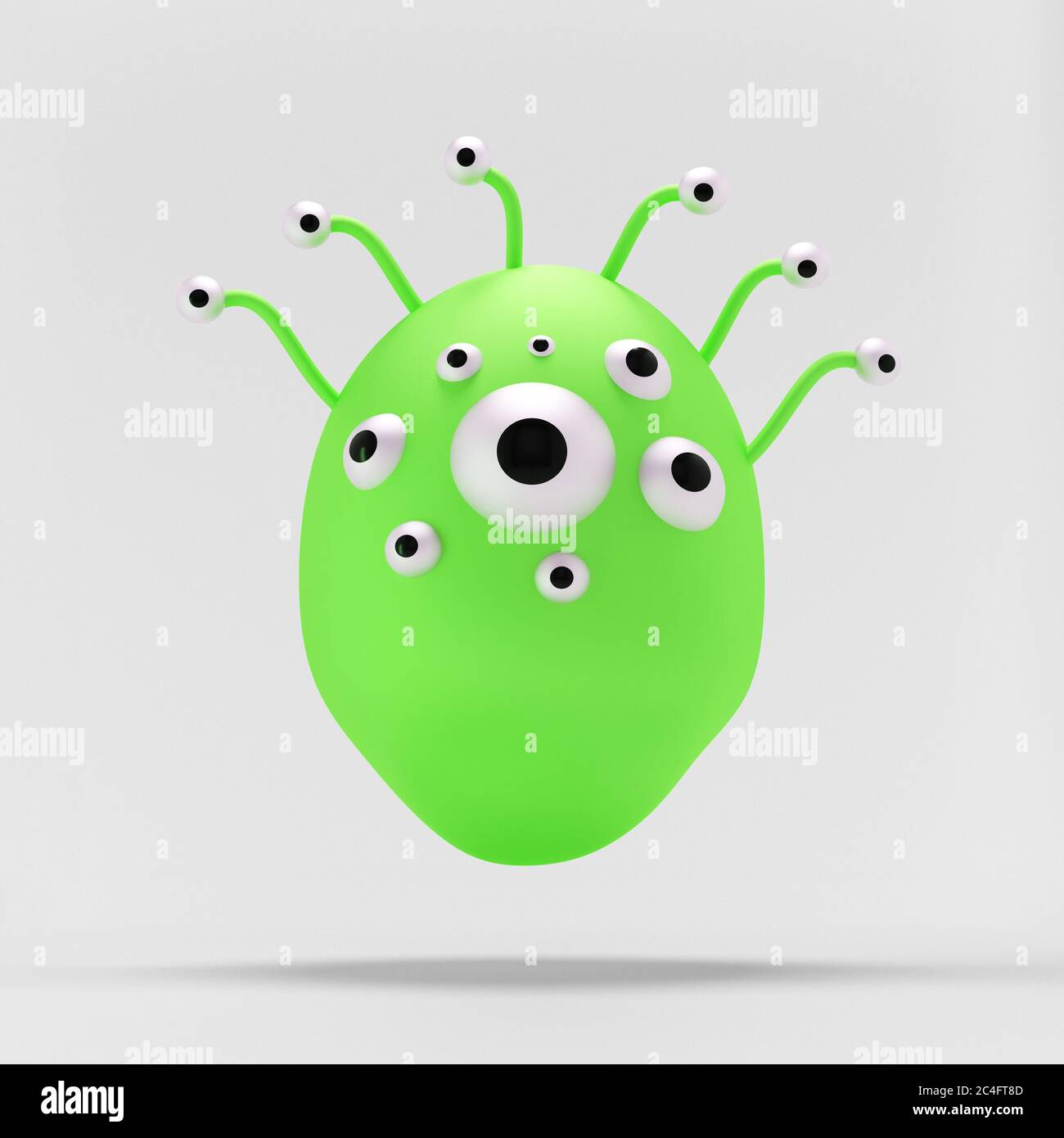 Cute green monster with many eyes, 3d illustration Stock Photo - Alamy