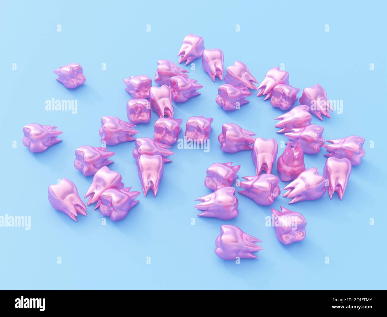 Pink molar teeth on blue bright background. Minimal dental care concept ...