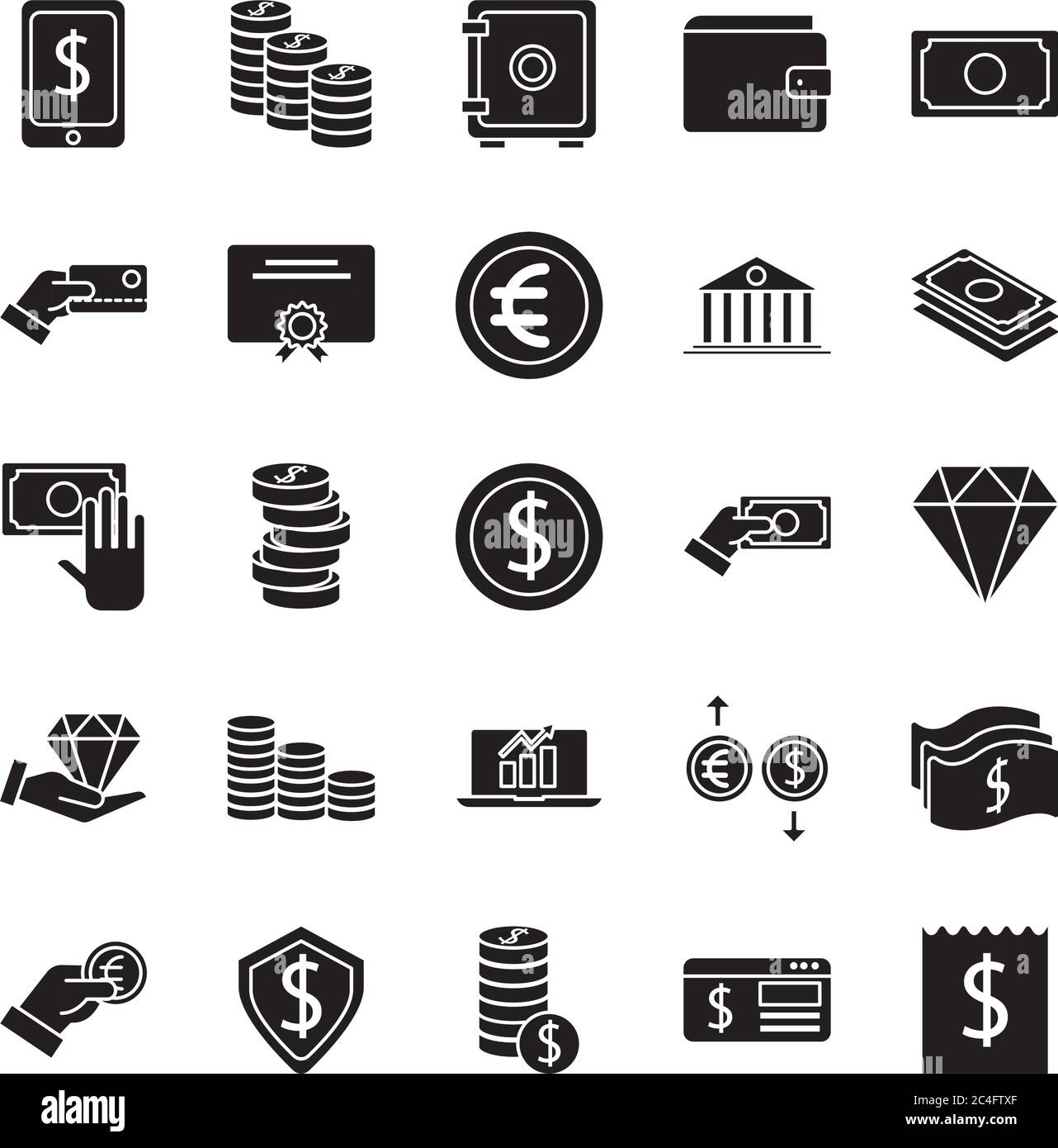 Bundle money icons set Black and White Stock Photos & Images - Alamy