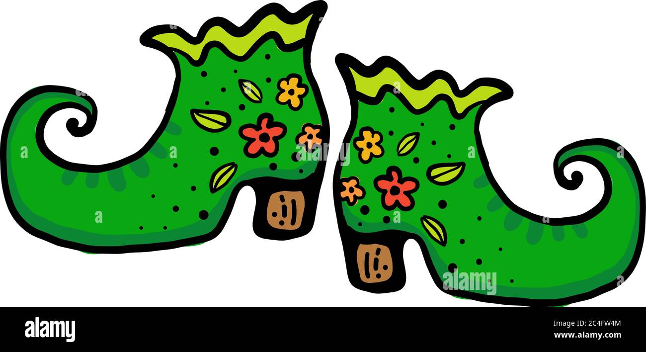 Magic green shoes, illustration, vector on white background Stock ...
