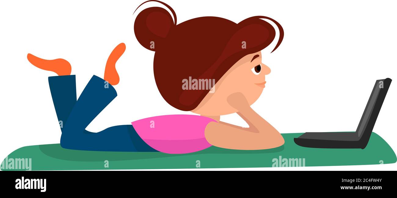 Girl watching movie, illustration, vector on white background Stock ...
