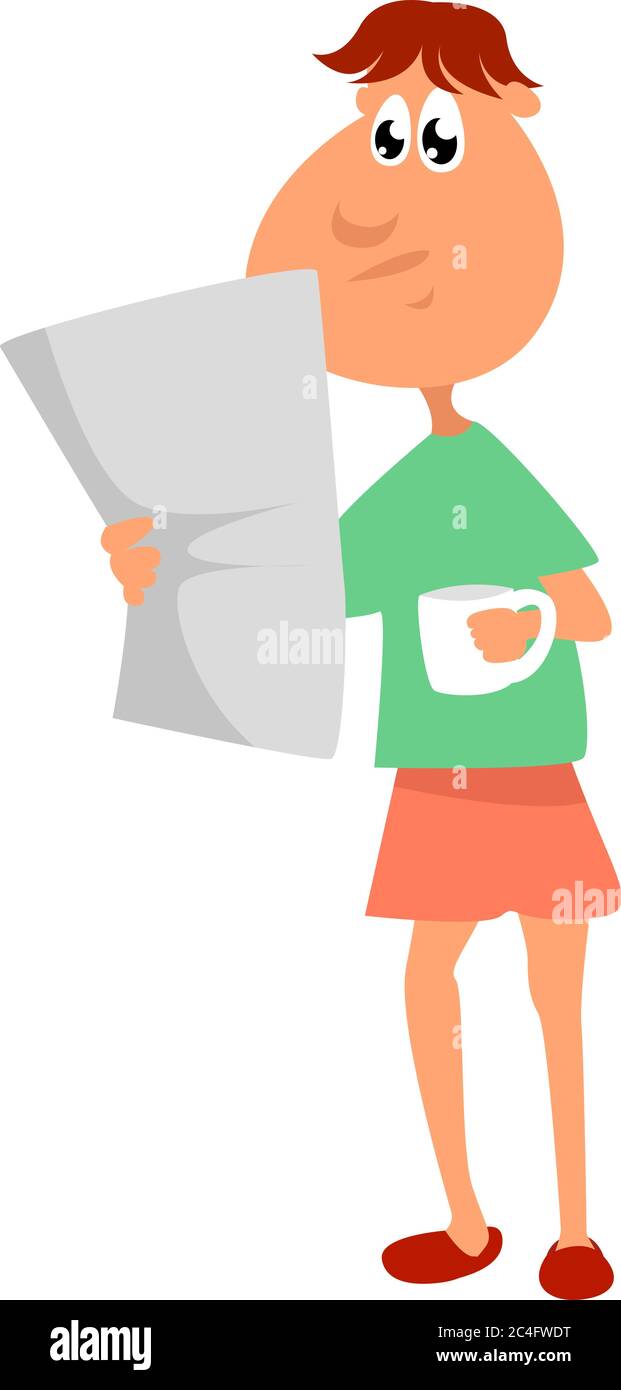 Man reading morning paper, illustration, vector on white background ...