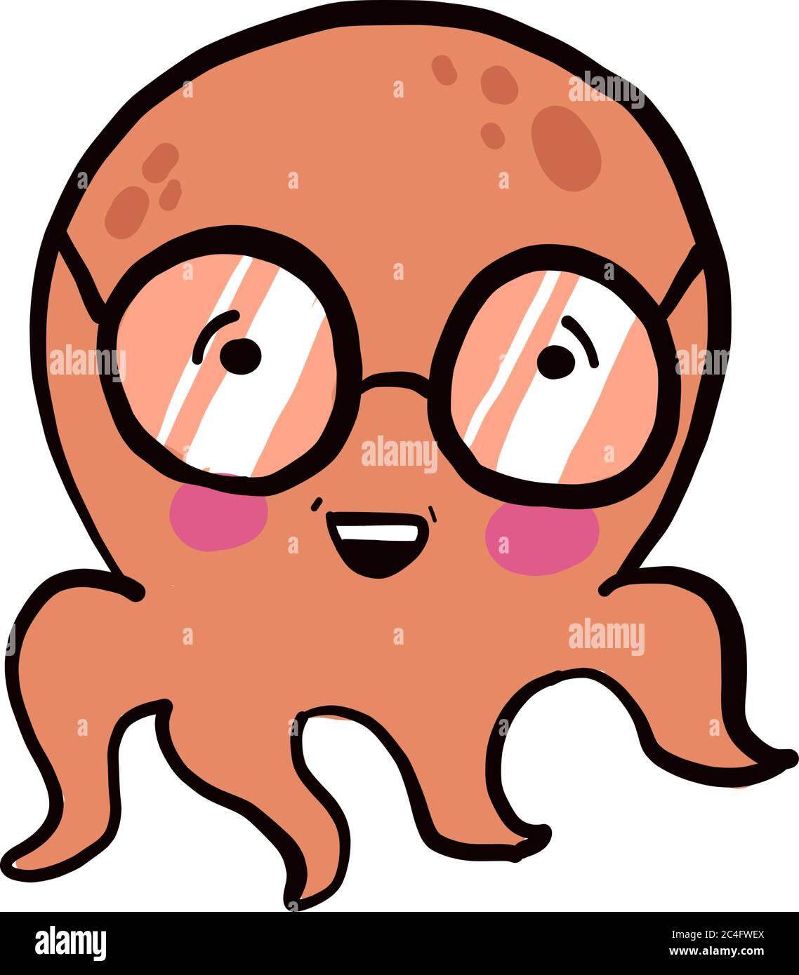 Octopus with glasses, illustration, vector on white background Stock ...