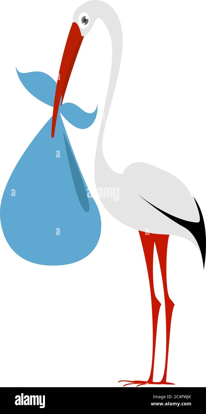 Stork with baby, illustration, vector on white background Stock Vector ...