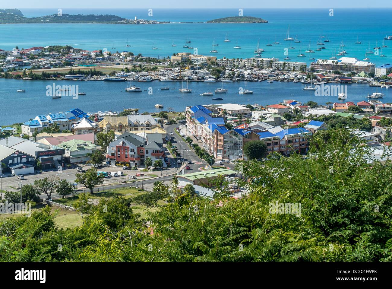 Beautiful Scenic aerial view of the caribbean island of french st ...