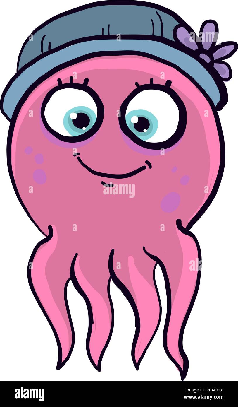 Pink octopus, illustration, vector on white background Stock Vector ...