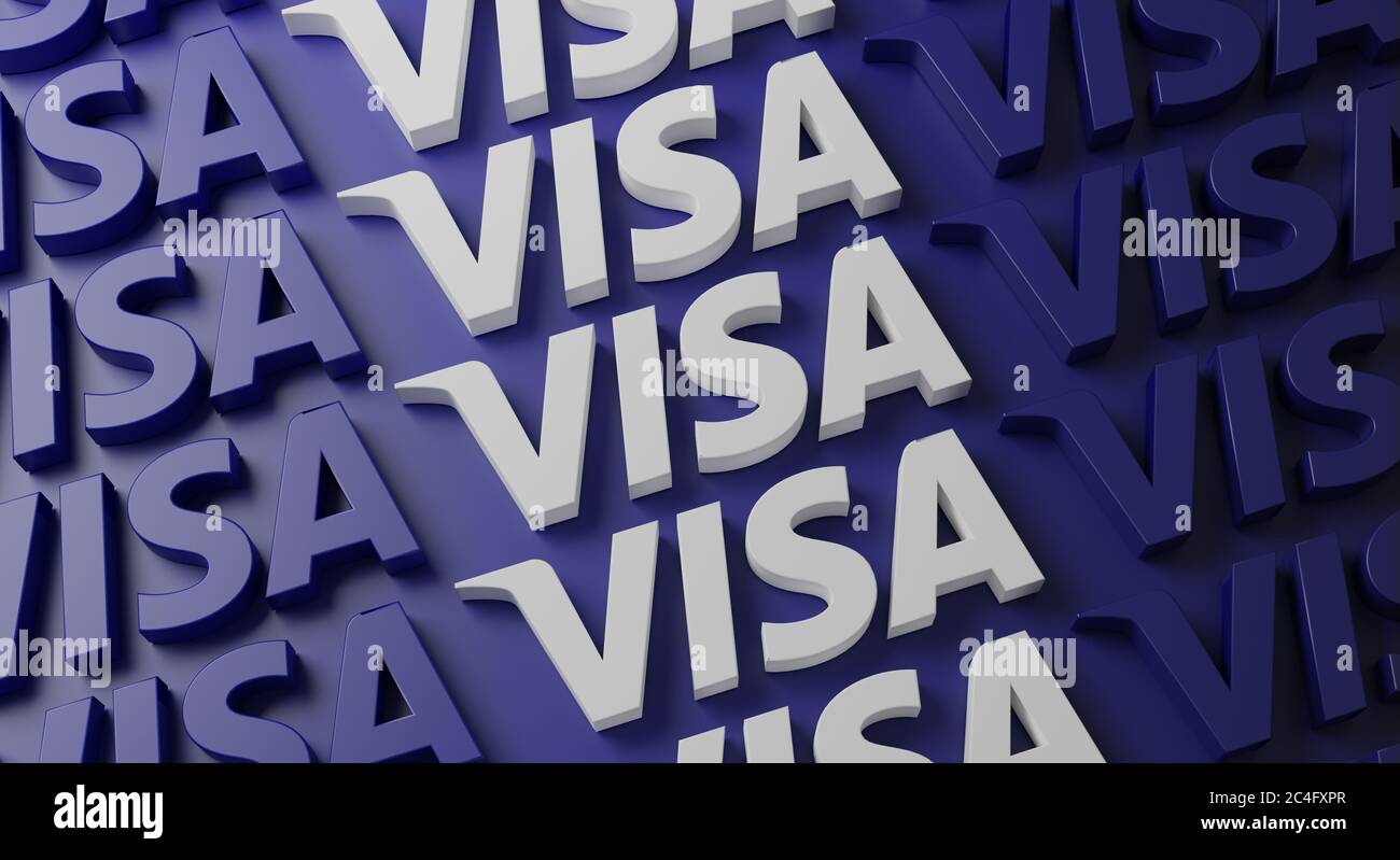 Visa Multiple Typography on Dark Blue Wall 3D Rendering Stock Photo - Alamy