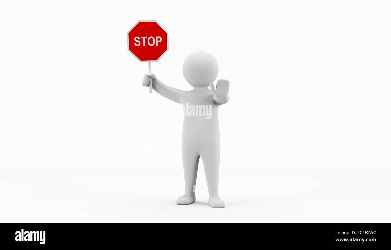 3D man holding a stop sign, directing traffic Stock Photo - Alamy