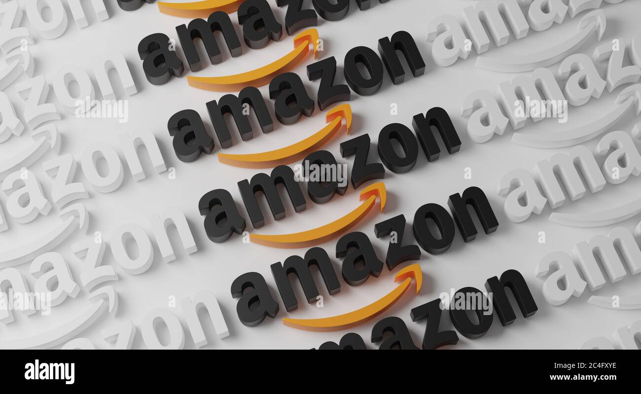 Amazon Multiple Typography on White Wall 3D Rendering Stock Photo - Alamy