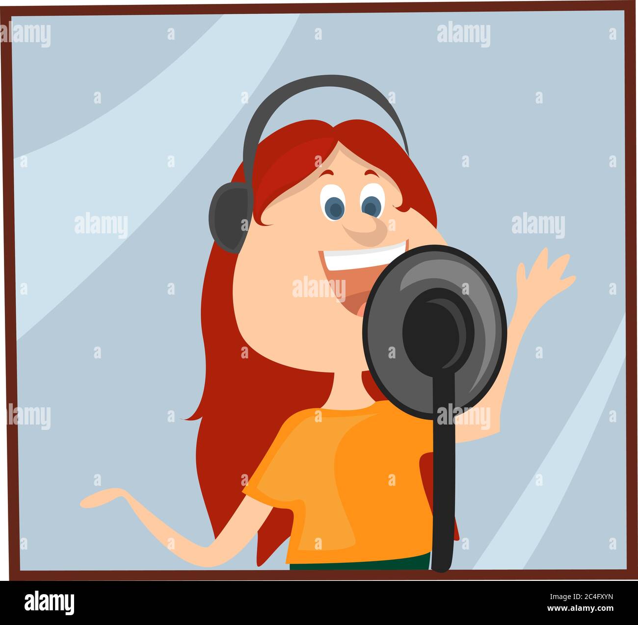 Woman recording a song, illustration, vector on white background Stock ...