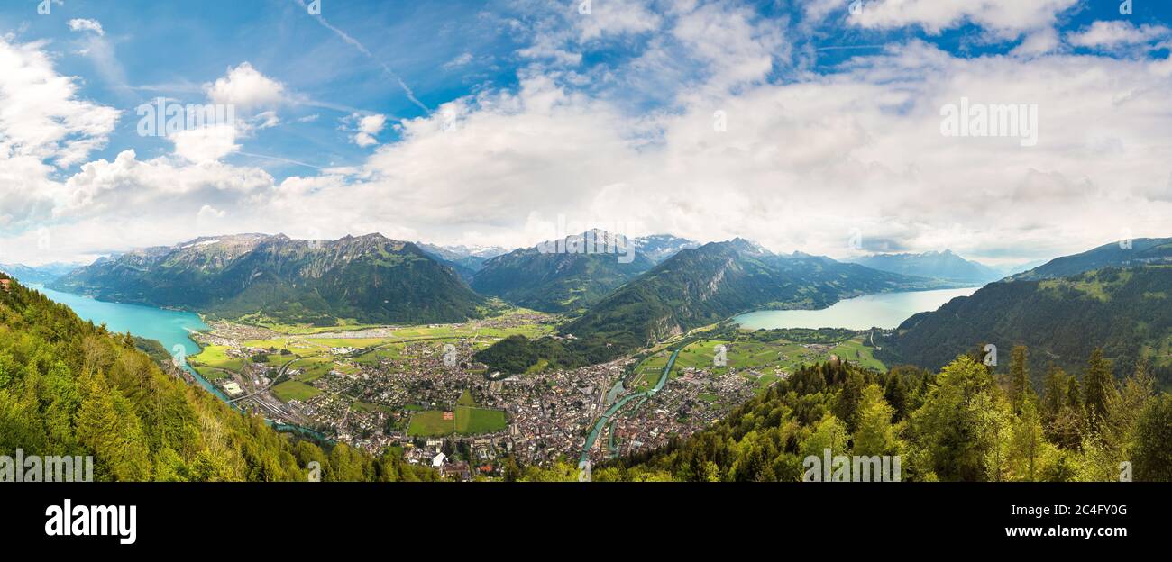 Panoramic view of Interlaken in a beautiful summer day, Switzerland ...