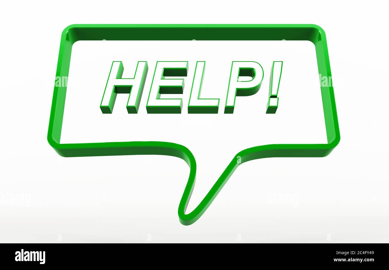 3d rendering of a talking comment bubble with the word help Stock Photo ...