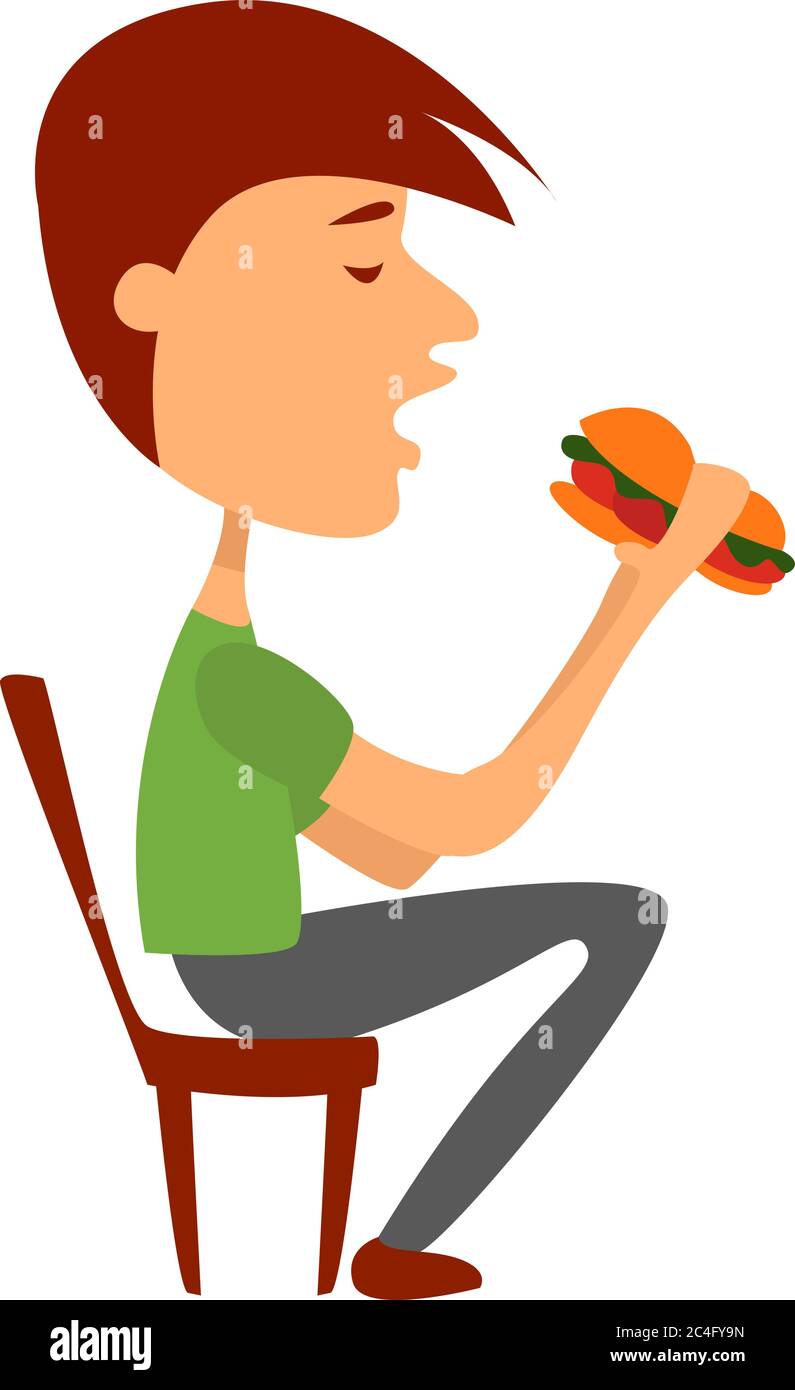Man eating sandwich, illustration, vector on white background Stock ...
