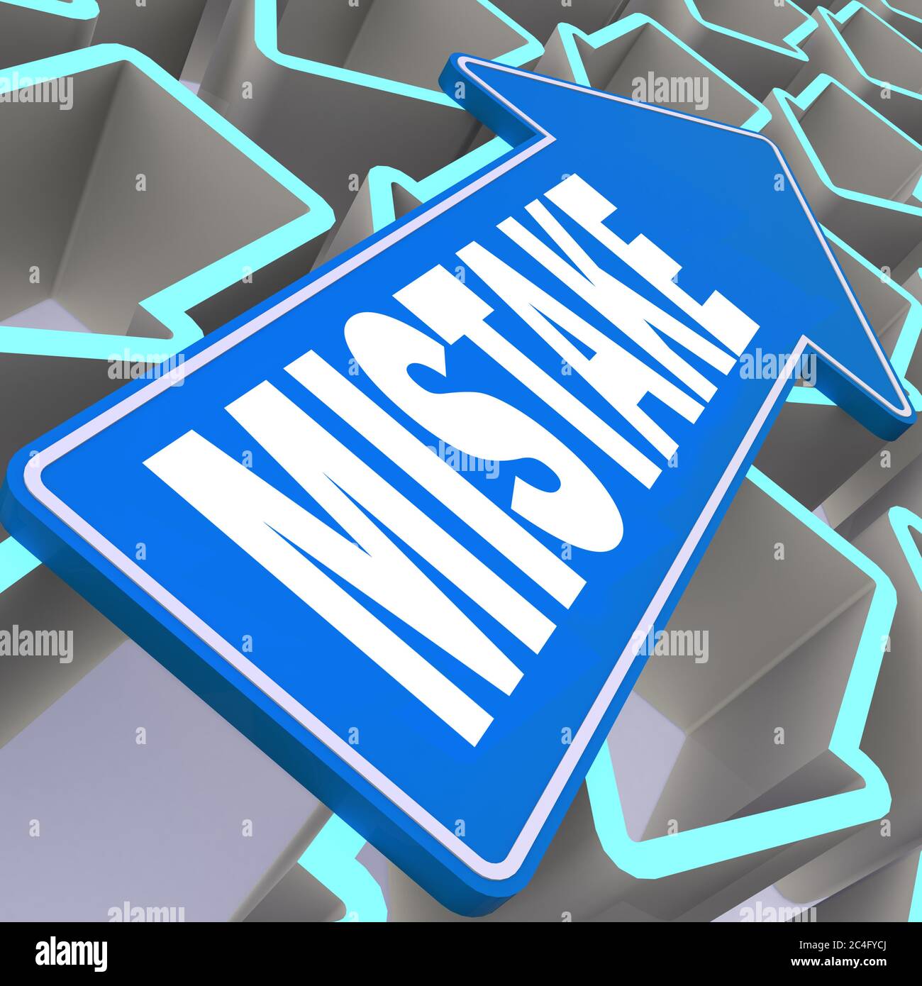 Mistake word with blue arrow, 3D rendering Stock Photo - Alamy