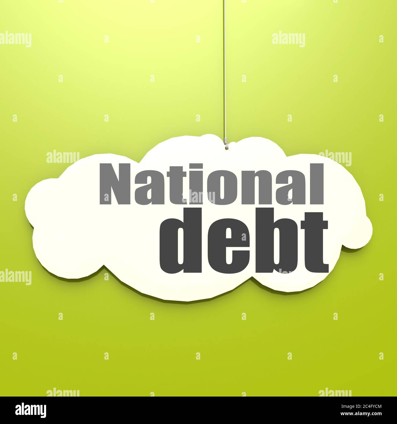 National debt word on white cloud with green background, 3D rendering ...