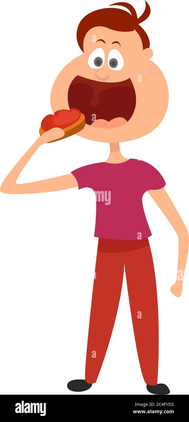 Boy eating sandwich, illustration, vector on white background Stock ...