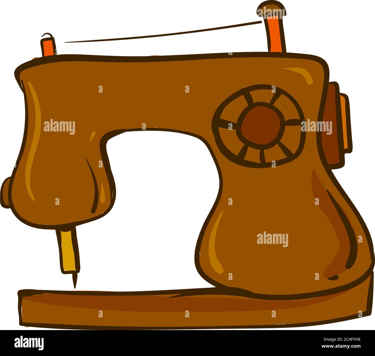 Brown sewing machine, illustration, vector on white background Stock ...