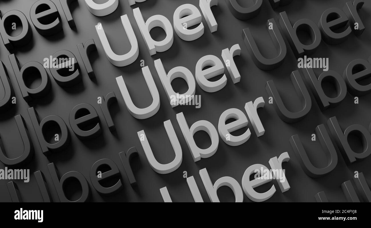 Uber Multiple Typography on Dark Wall 3D Rendering Stock Photo - Alamy