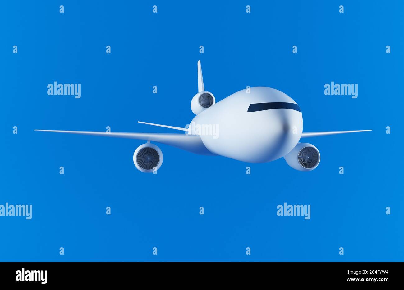 3D render of a white generic modern airplane on a bright blue ...