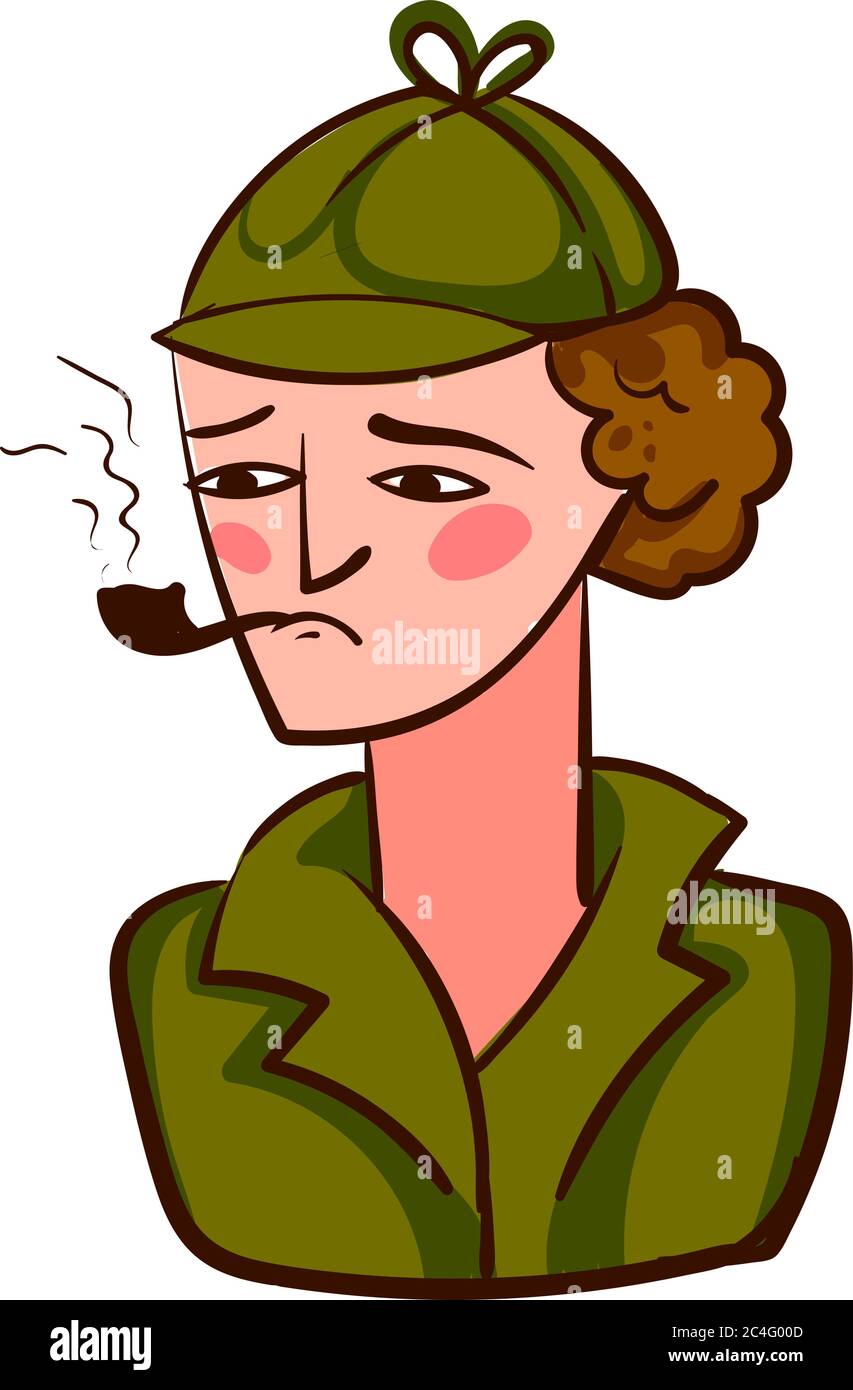 Sad Sherlock Holmes, illustration, vector on white background Stock ...