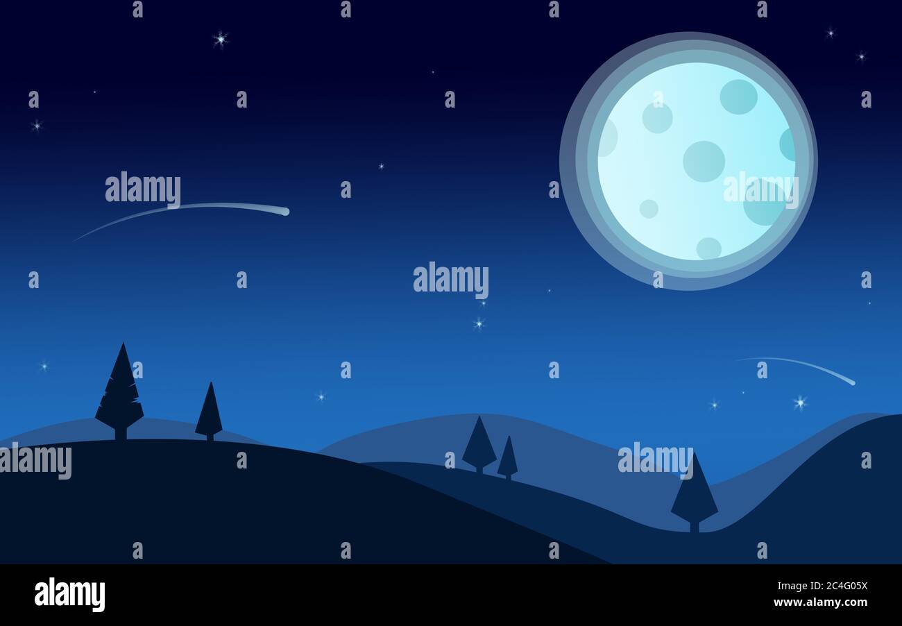 Night time nature landscape with full moon , 3D rendering Stock Photo ...