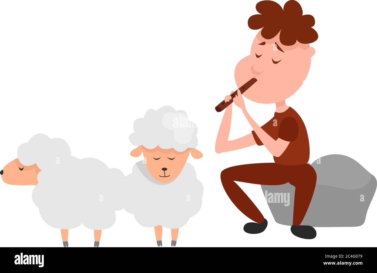 Shepard with sheeps, illustration, vector on white background Stock ...