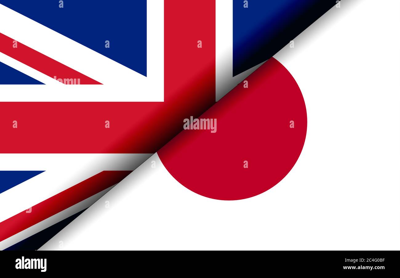 Flags of the UK and Japan divided diagonally. 3D rendering Stock Photo ...