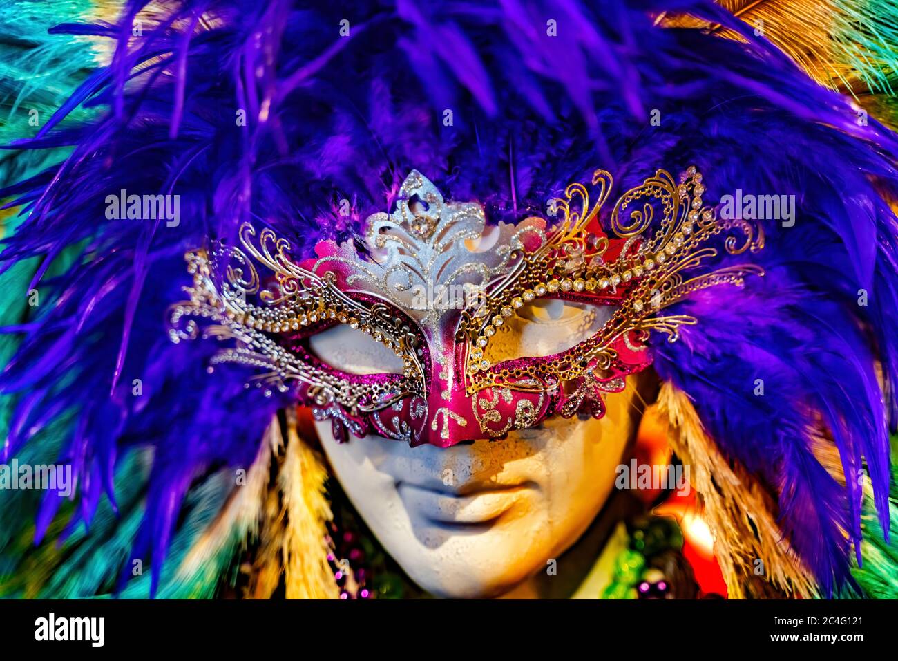 Colorful Red Mask Blue Feathers New Orleans Louisiana. Masks worn at ...