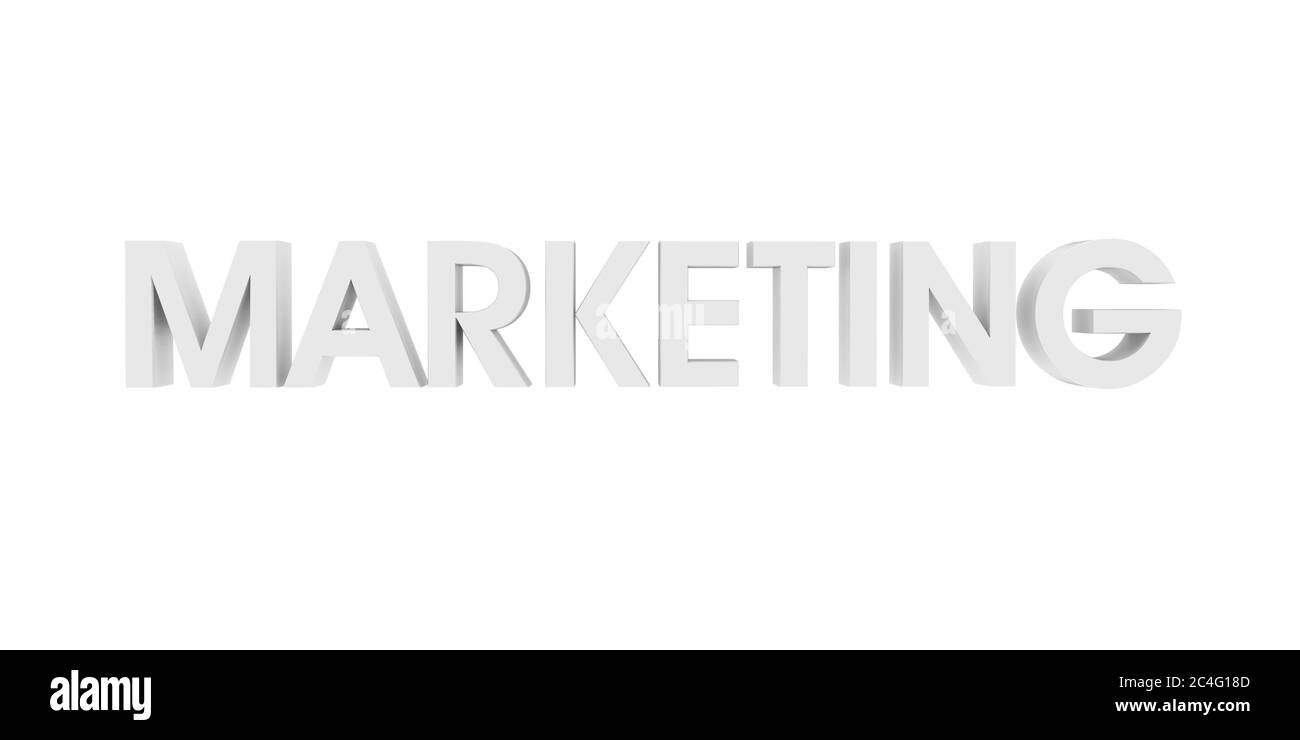 White 3d marketing text Stock Photo - Alamy