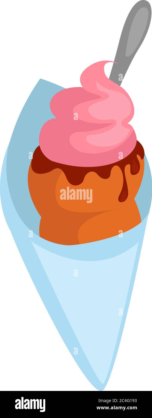 Ice cream with spoon, illustration, vector on white background Stock ...