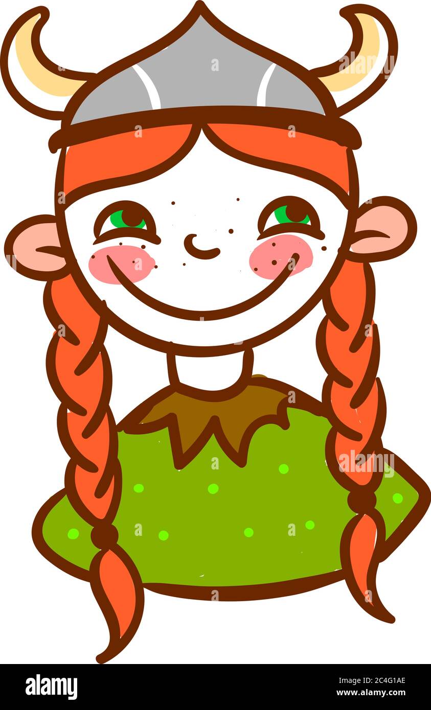 Viking girl, illustration, vector on white background Stock Vector ...