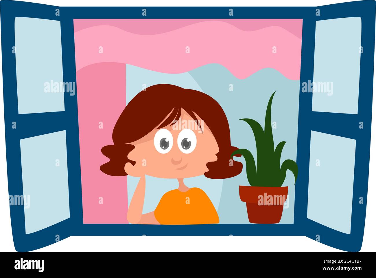 Girl looking through the window, illustration, vector on white ...
