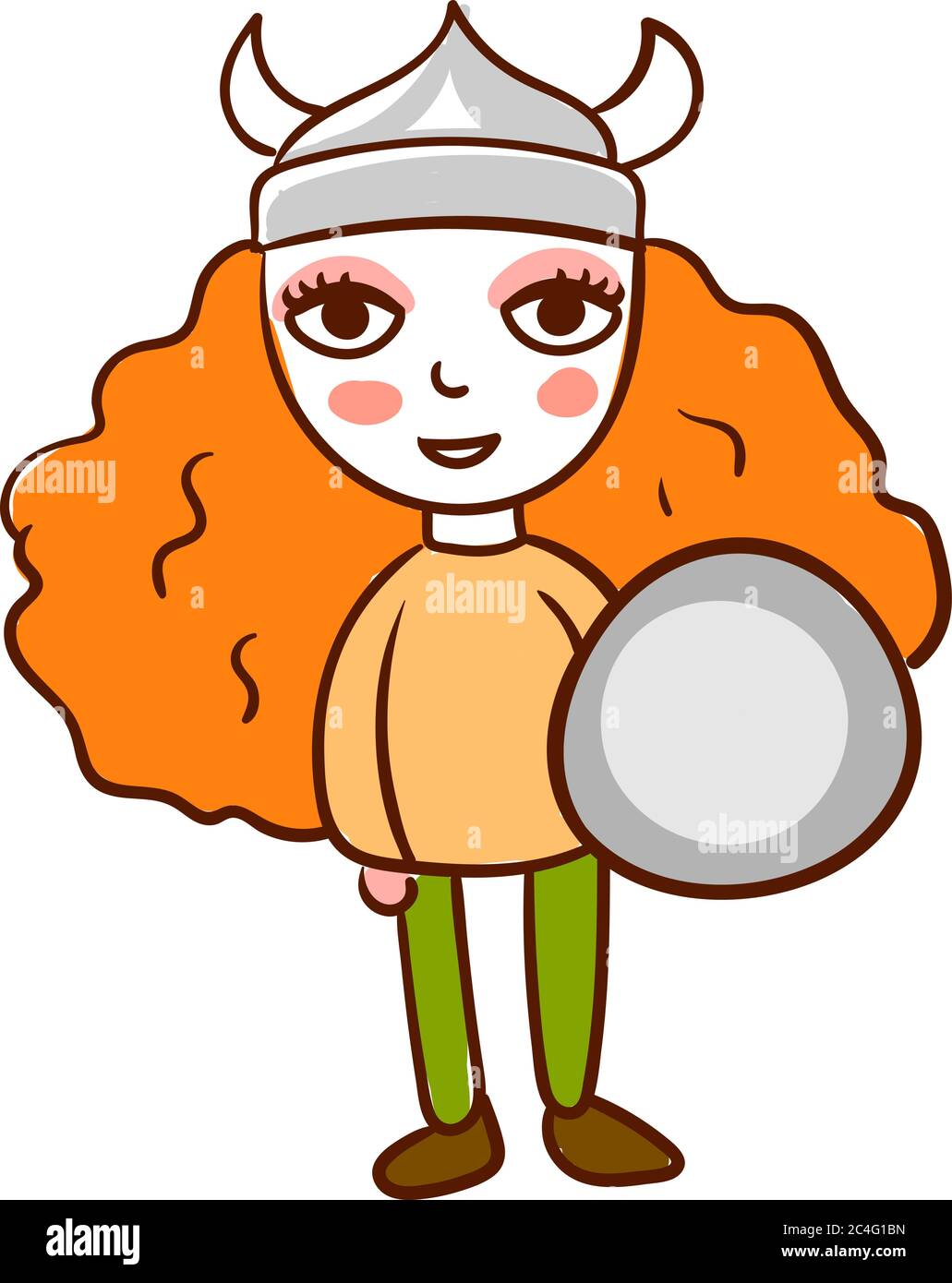 Viking girl with shield, illustration, vector on white background Stock ...