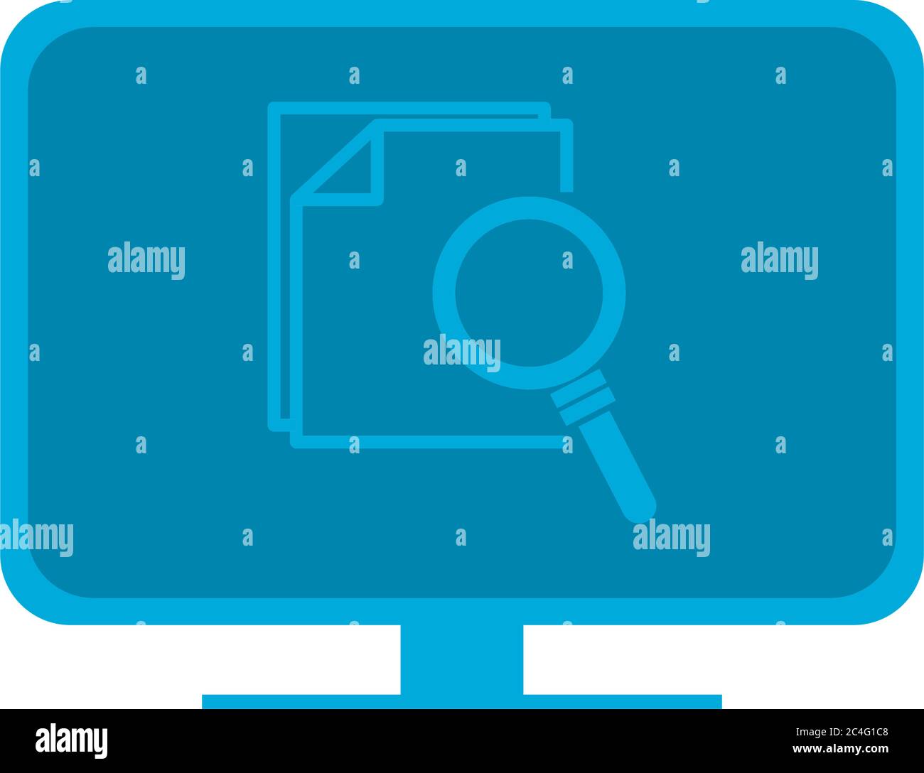 lupe with documents on computer flat style icon design, Searching theme Vector illustration ...